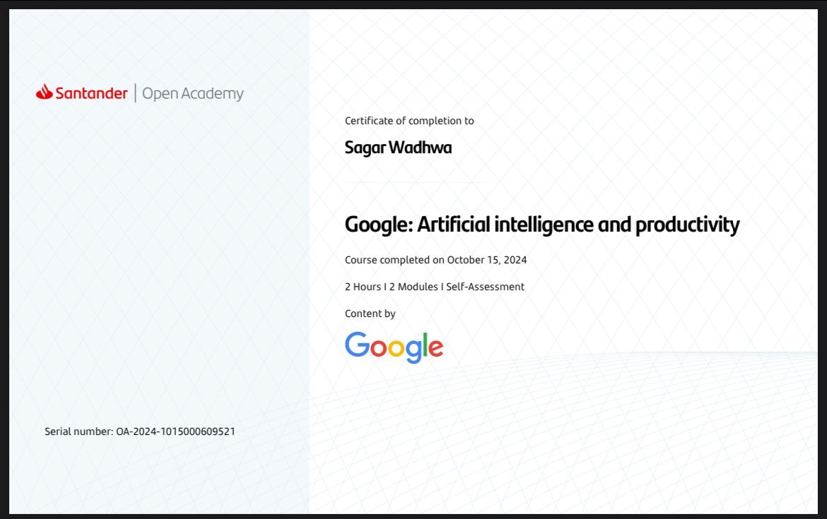 Sagar Wadhwa on LinkedIn: #santander #ai #google Sagar Wadhwa on LinkedIn: #santander #ai #google