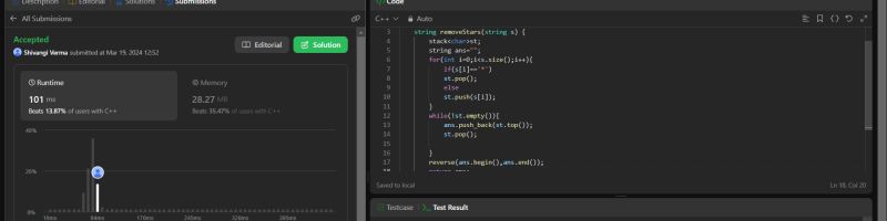 Shivangi Verma on LinkedIn: day 18: solved a problem of removing stars ... Shivangi Verma on LinkedIn: day 18: solved a problem of removing stars ...