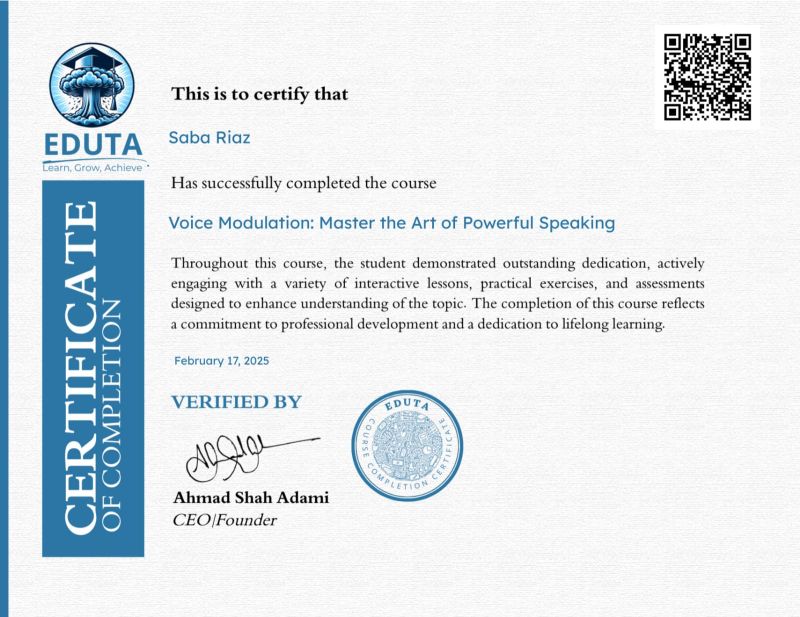 I recently completed the Voice Modulation: Master the Art of Powerful ... I recently completed the Voice Modulation: Master the Art of Powerful ...