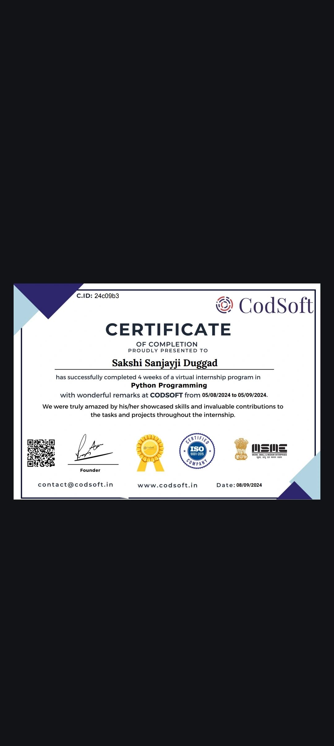 Sakshi Duggad on LinkedIn: #codsoft #python #internship Sakshi Duggad on LinkedIn: #codsoft #python #internship
