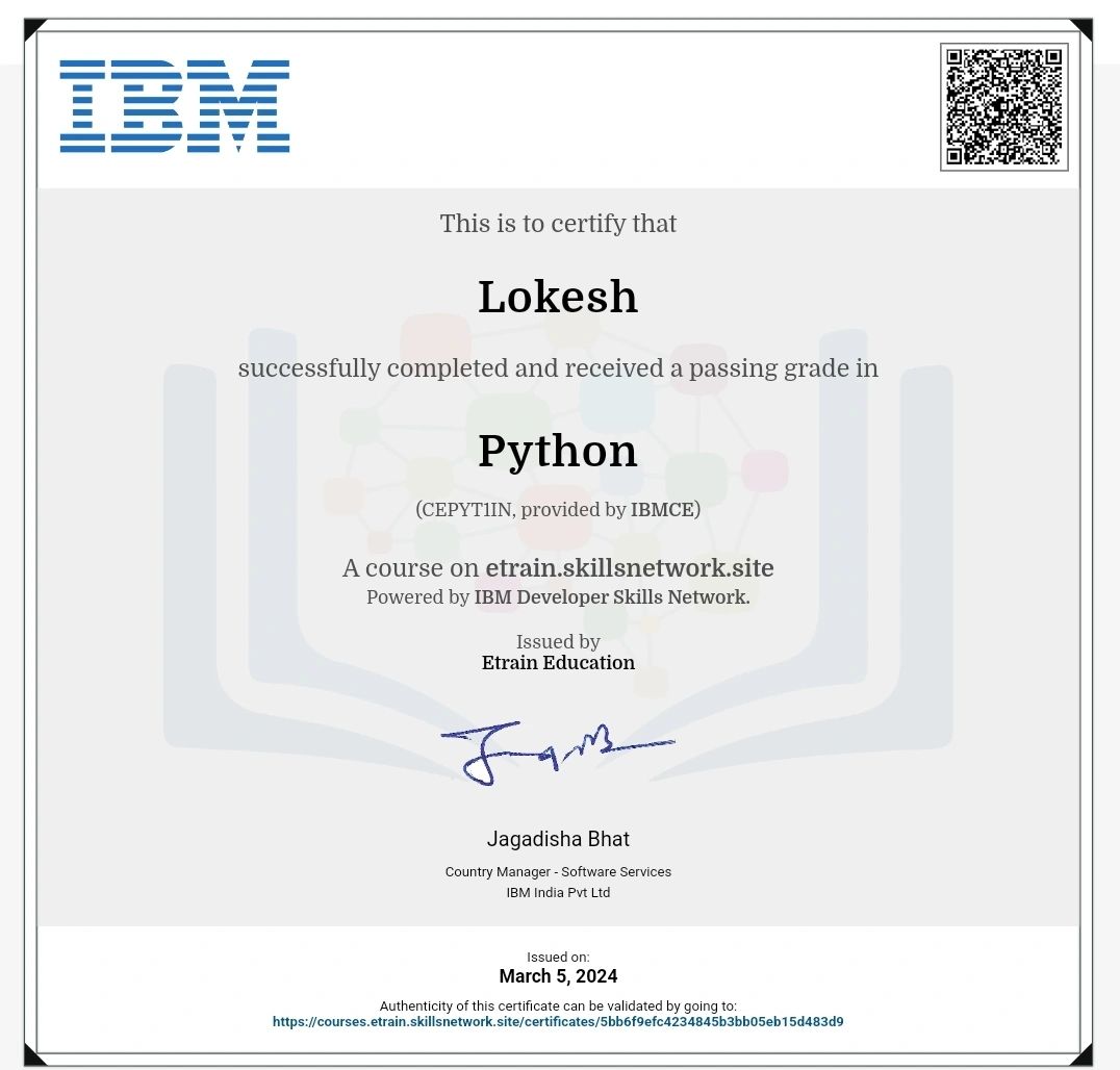 Lokesh B on LinkedIn: #python #programming #ibm #learning #coding Lokesh B on LinkedIn: #python #programming #ibm #learning #coding