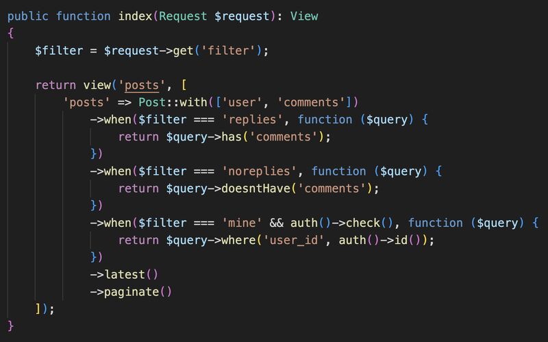 Here's an easy way to apply filters dynamically to a Laravel query ... Here's an easy way to apply filters dynamically to a Laravel query ...