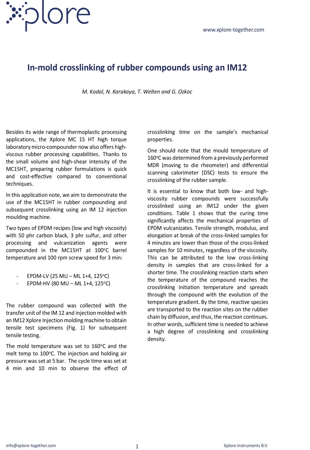 An exciting work from Xplore Instruments B.V. : In mould, crosslinking ... An exciting work from Xplore Instruments B.V. : In mould, crosslinking ...