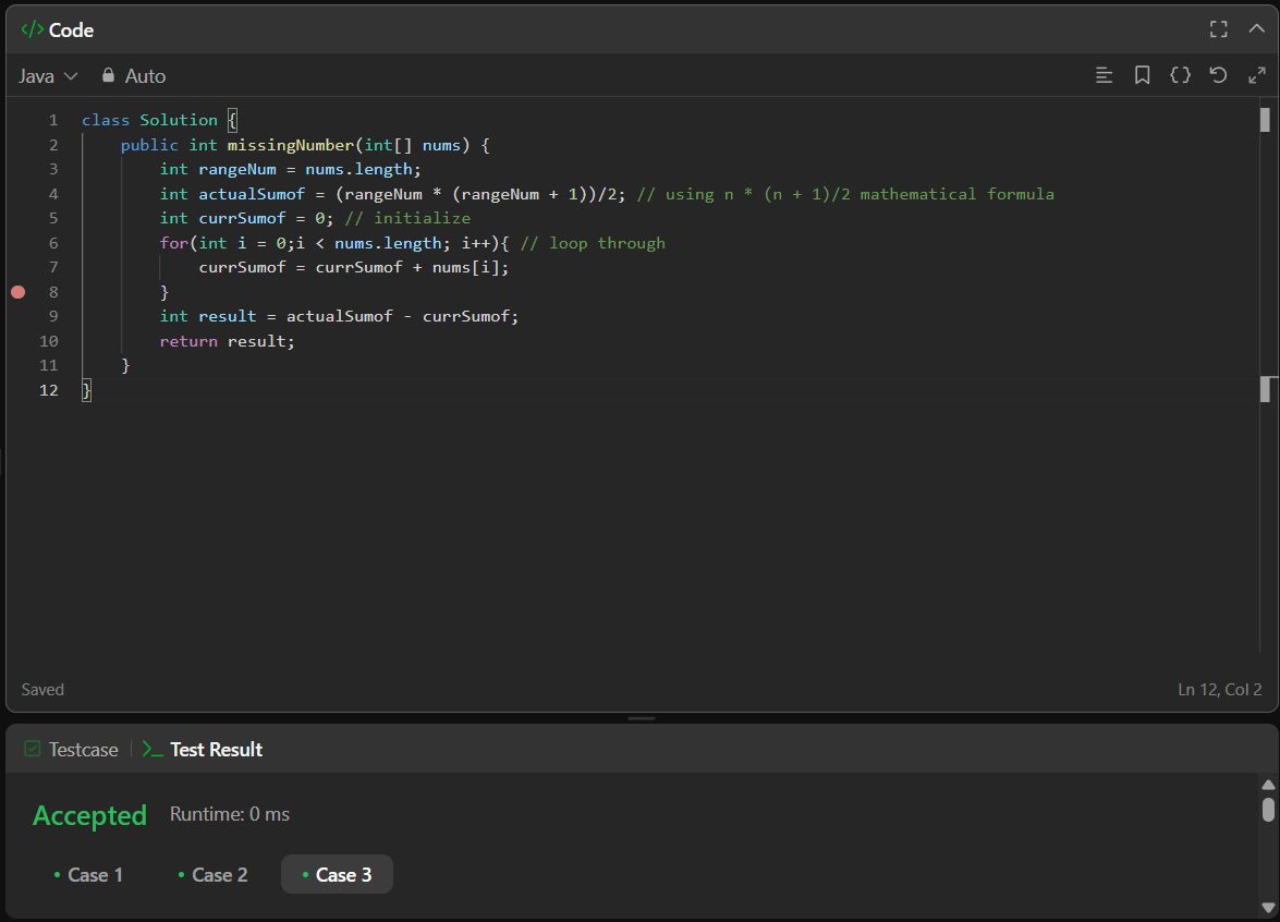#day10 #100daysofdsa #leetcodeeasy #missingnumber #mathindsa #java ... #day10 #100daysofdsa #leetcodeeasy #missingnumber #mathindsa #java ...