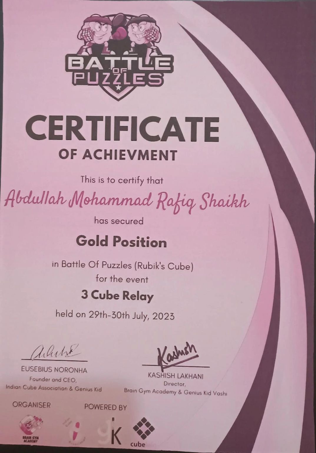 Honored to receive a Certificate of Achievement for securing the gold ... Honored to receive a Certificate of Achievement for securing the gold ...