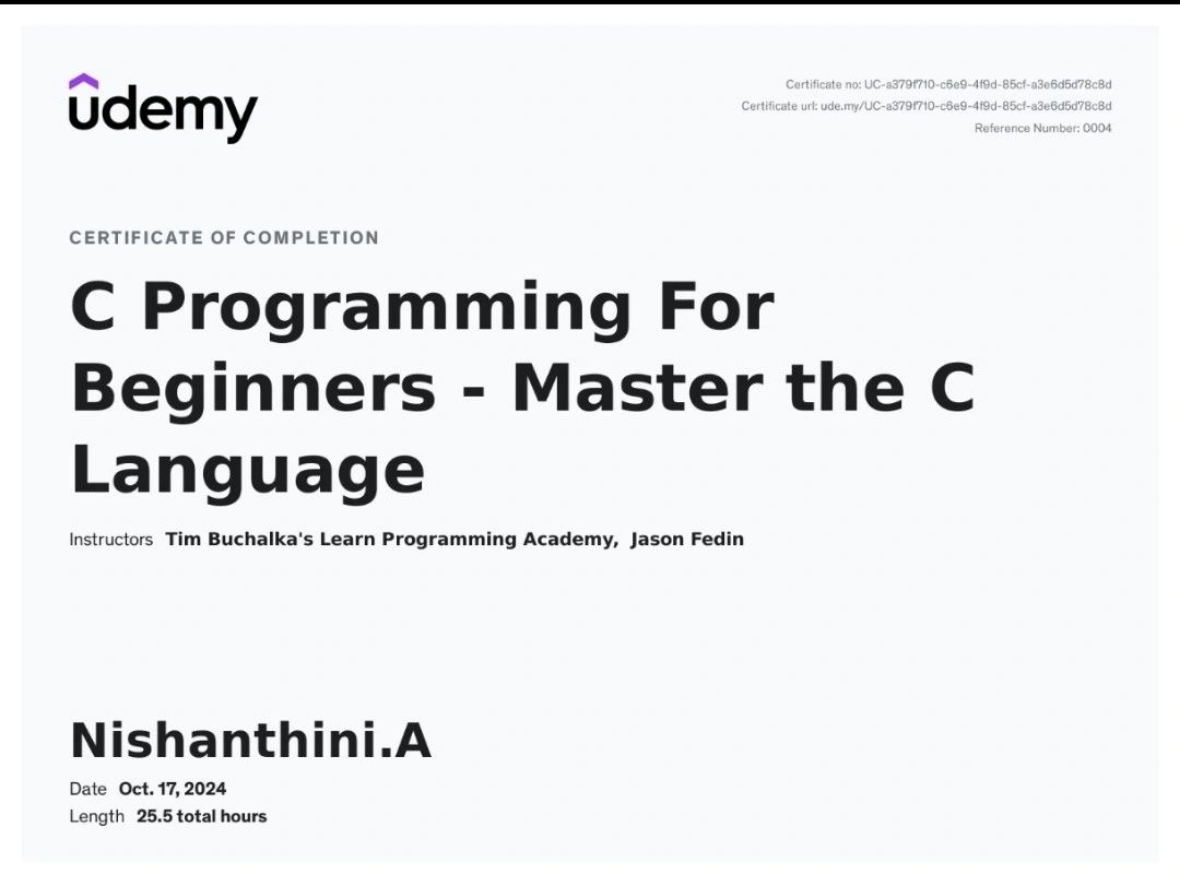 Nishanthini A on LinkedIn: #programming #cprogramming #coding #udemy # ... Nishanthini A on LinkedIn: #programming #cprogramming #coding #udemy # ...