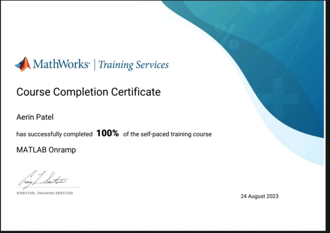 Aerin Patel on LinkedIn: #matlab #onramp Aerin Patel on LinkedIn: #matlab #onramp