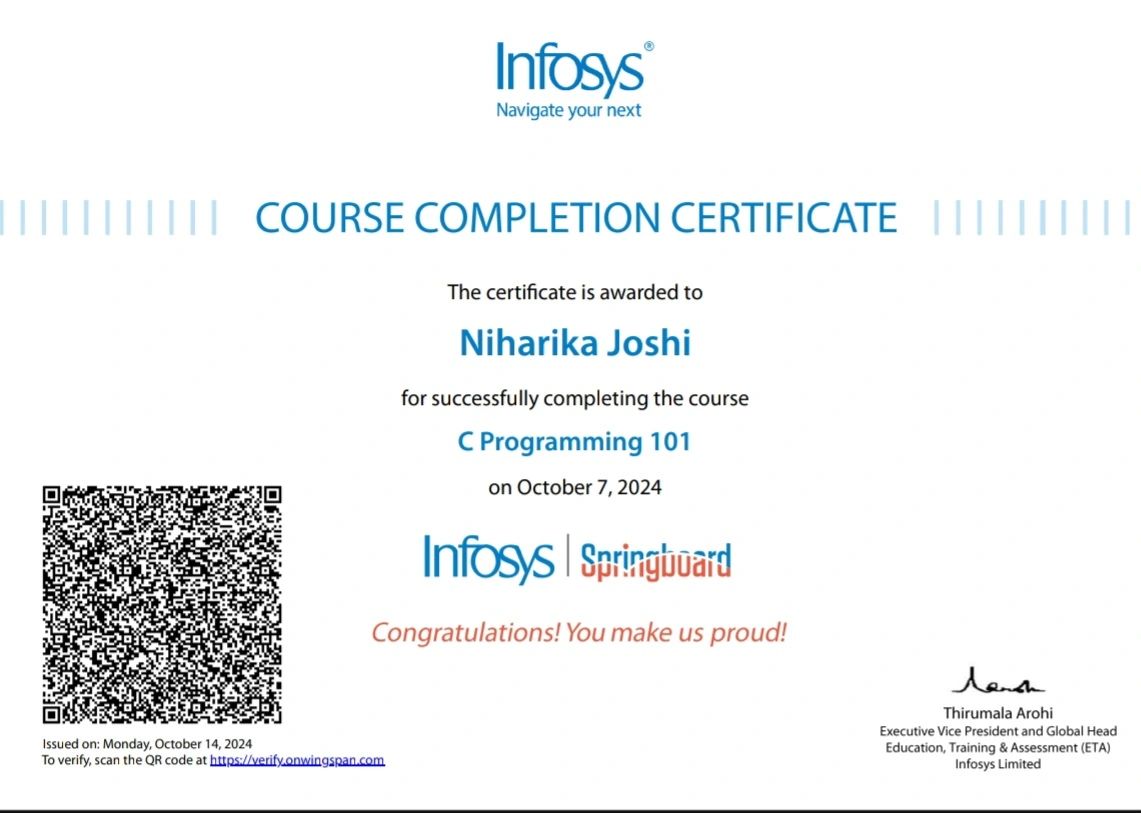 NIHARIKA JOSHI on LinkedIn: #cprogramming #infosys #codingjourney # ... NIHARIKA JOSHI on LinkedIn: #cprogramming #infosys #codingjourney # ...