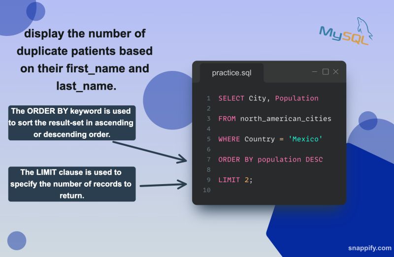 SQL Practice question from sqlbolt, using order by and limit | Rhoan Sesay SQL Practice question from sqlbolt, using order by and limit | Rhoan Sesay