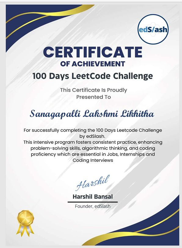 Lakshmi Likhitha Sanagapalli on LinkedIn: #leetcode #codingchallenge ... Lakshmi Likhitha Sanagapalli on LinkedIn: #leetcode #codingchallenge ...