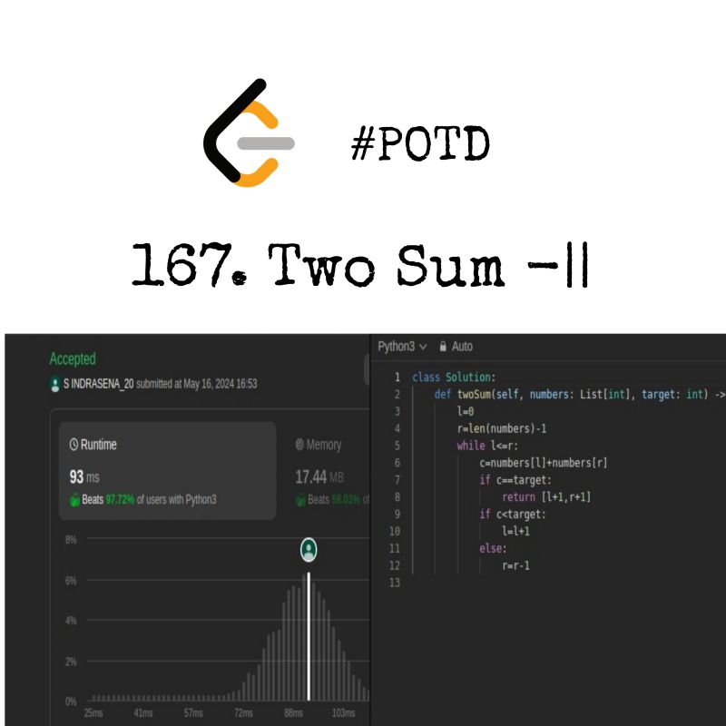 S. INDRASENA on LinkedIn: #leetcode #python #dsa #twosum2 # ... S. INDRASENA on LinkedIn: #leetcode #python #dsa #twosum2 # ...