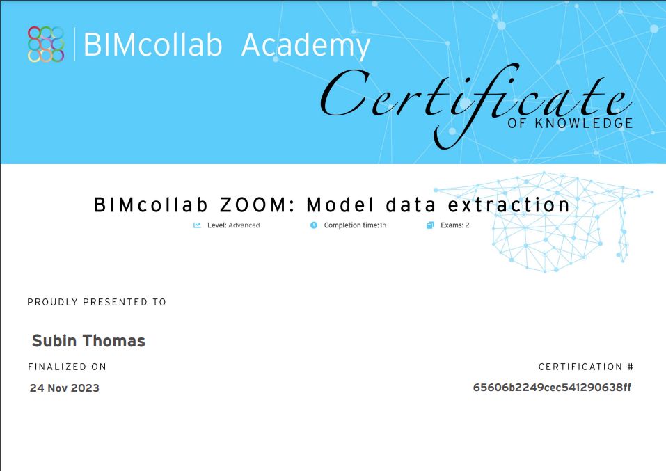 Earned Data Extraction certificate from BIMcollab | Subin Thomas posted ... Earned Data Extraction certificate from BIMcollab | Subin Thomas posted ...