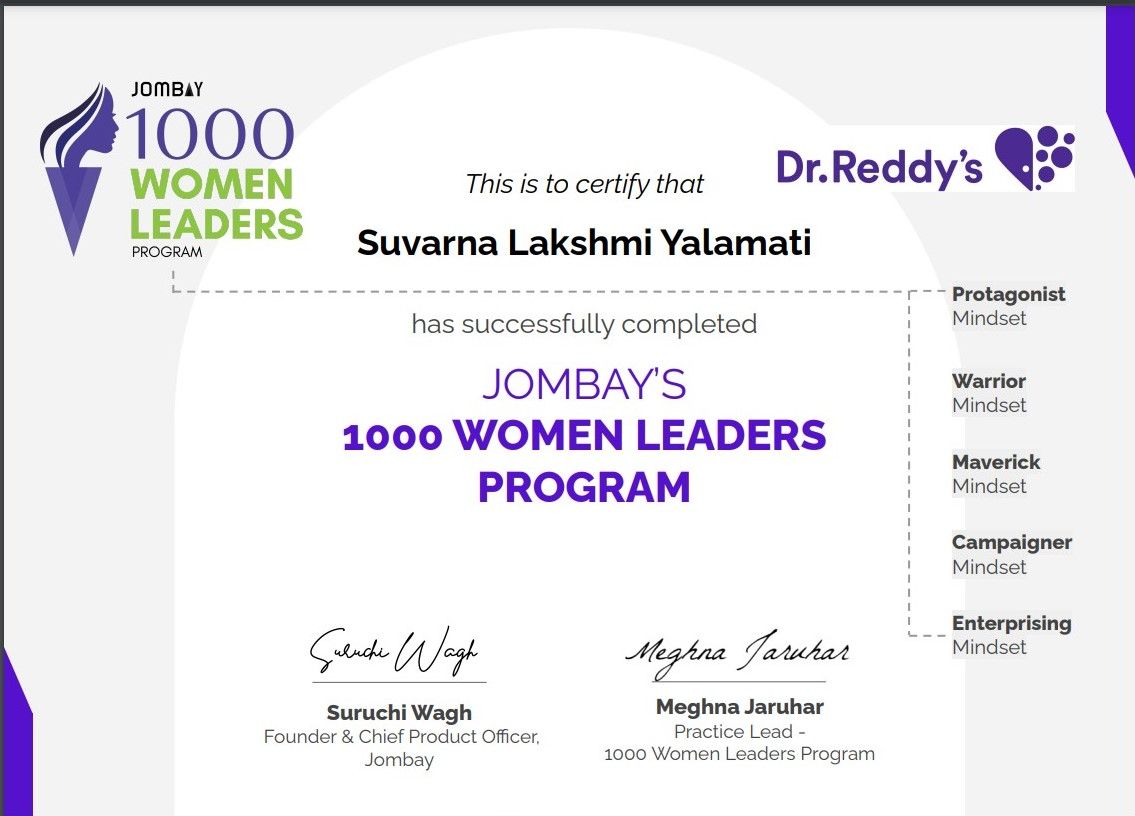 Suvarna Lakshmi on LinkedIn: #jombay #1000womenleadersprogram Suvarna Lakshmi on LinkedIn: #jombay #1000womenleadersprogram