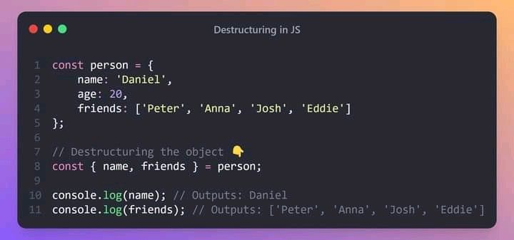 Ali Romia on LinkedIn: Javascript Tip π‘ Object Destructuring Object ... Ali Romia on LinkedIn: Javascript Tip π‘ Object Destructuring Object ...
