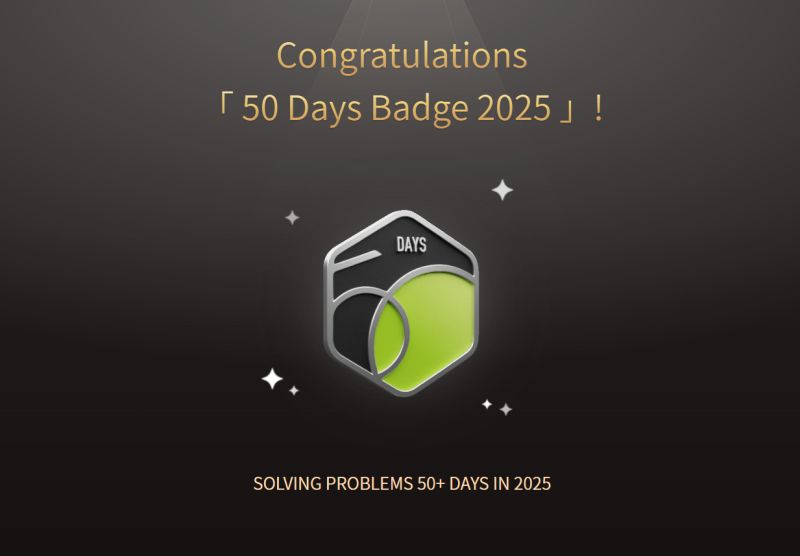 Earned 50-day LeetCode badge with daily practice | Prachi Kumari posted ... Earned 50-day LeetCode badge with daily practice | Prachi Kumari posted ...