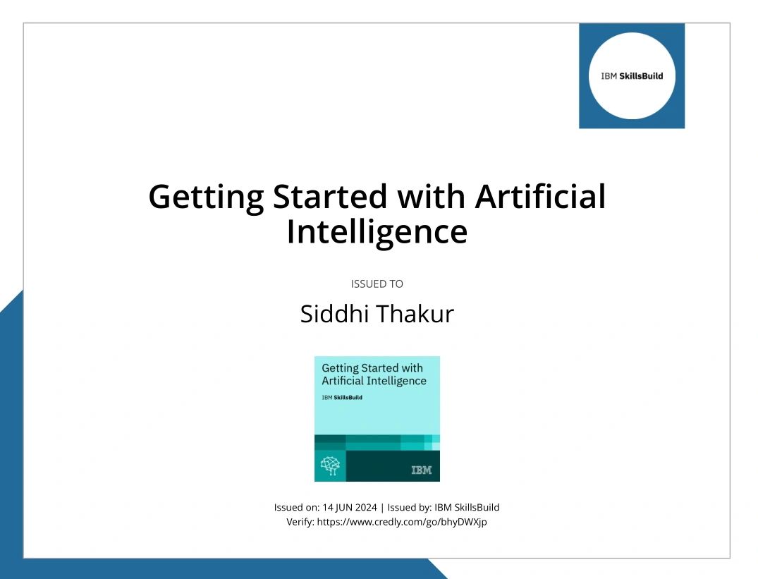 Siddhi Thakur on LinkedIn: #ibm #skillbuild #certificate Siddhi Thakur on LinkedIn: #ibm #skillbuild #certificate