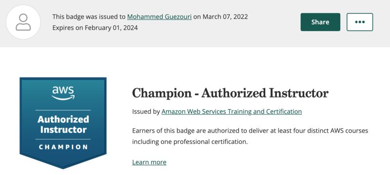 Mohammed G. on LinkedIn: AWS Instructor status Renewed 💪 Mohammed G. on LinkedIn: AWS Instructor status Renewed 💪