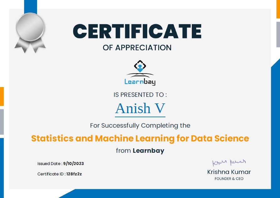 I am a Certified Professional in Statistics & Machine learning! | ANISH ... I am a Certified Professional in Statistics & Machine learning! | ANISH ...