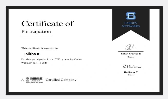 Lalitha Kallabiran on LinkedIn: #cprogramming #certification #codingskills Lalitha Kallabiran on LinkedIn: #cprogramming #certification #codingskills