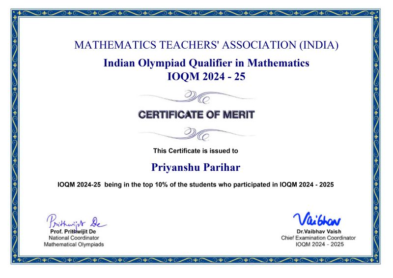 Priyanshu Parihar on LinkedIn: #achievement #ioqm #rmo Priyanshu Parihar on LinkedIn: #achievement #ioqm #rmo