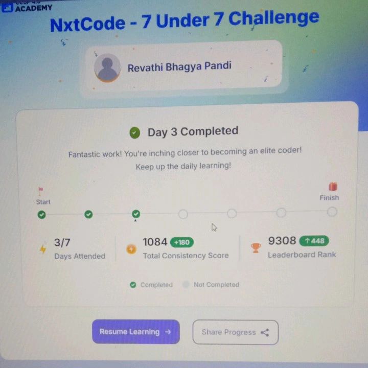 Revathi Bhagya Pandi on LinkedIn: #nxtcode #codingchallenge #day3 #ccbp ... Revathi Bhagya Pandi on LinkedIn: #nxtcode #codingchallenge #day3 #ccbp ...