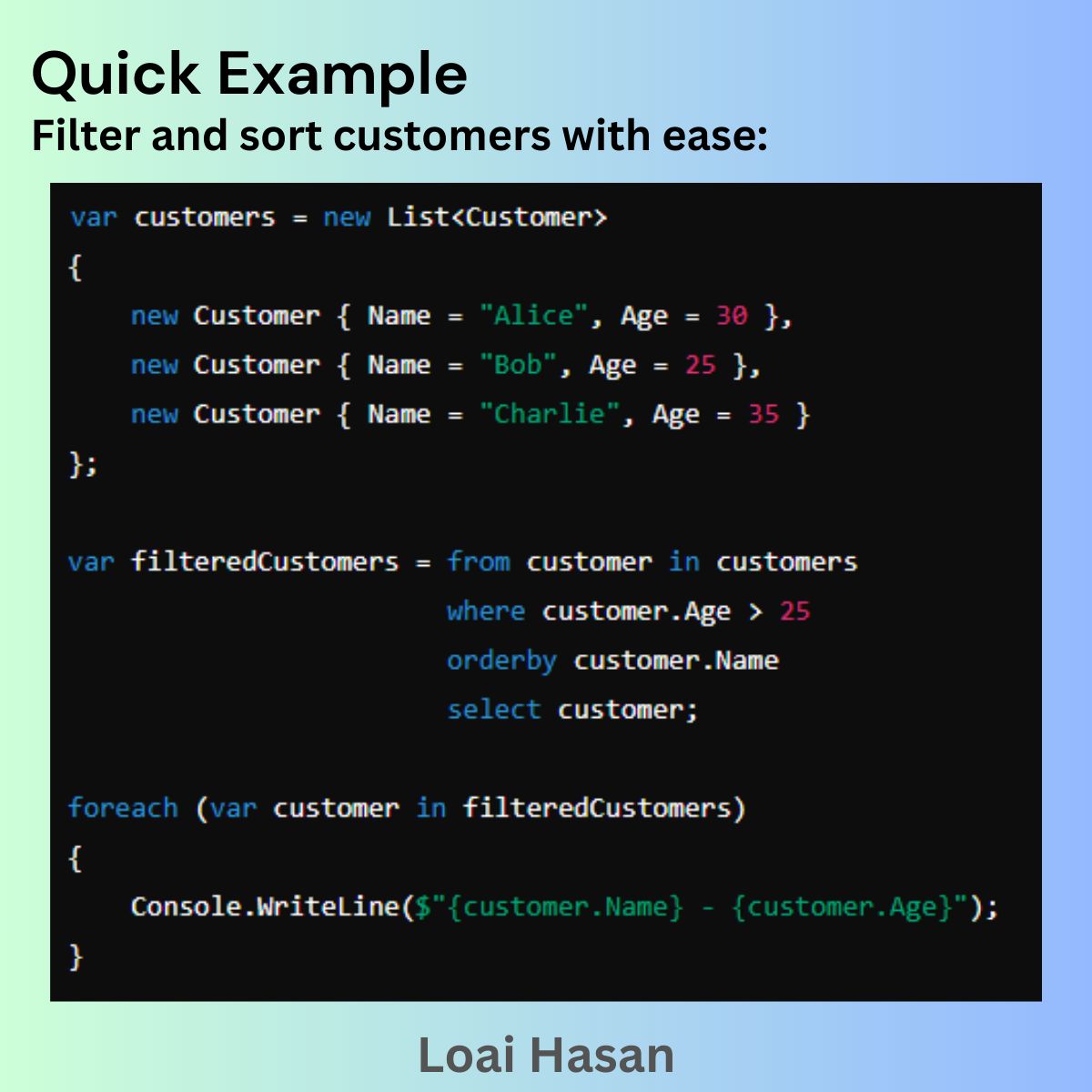 Loai Hasan on LinkedIn: #dotnet #csharp #programming #linq # ... Loai Hasan on LinkedIn: #dotnet #csharp #programming #linq # ...