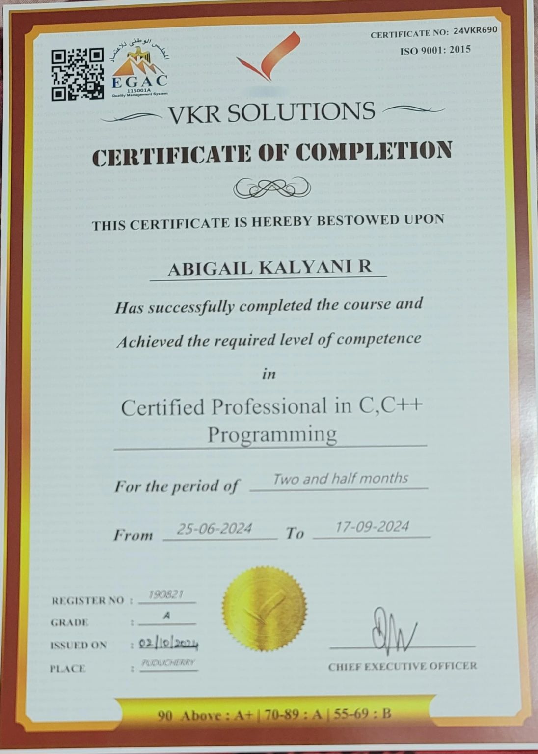 R.Abigail Kalyani on LinkedIn: #cprogramming #cplusplus #certification ... R.Abigail Kalyani on LinkedIn: #cprogramming #cplusplus #certification ...