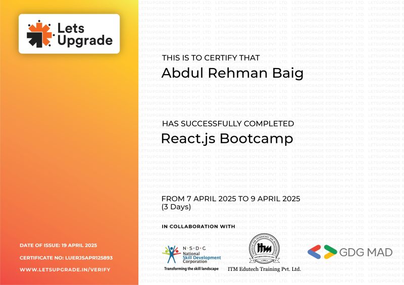 #reactjs #bootcampcompleted #webdevelopment #letsupgrade… | Abdul ... #reactjs #bootcampcompleted #webdevelopment #letsupgrade… | Abdul ...