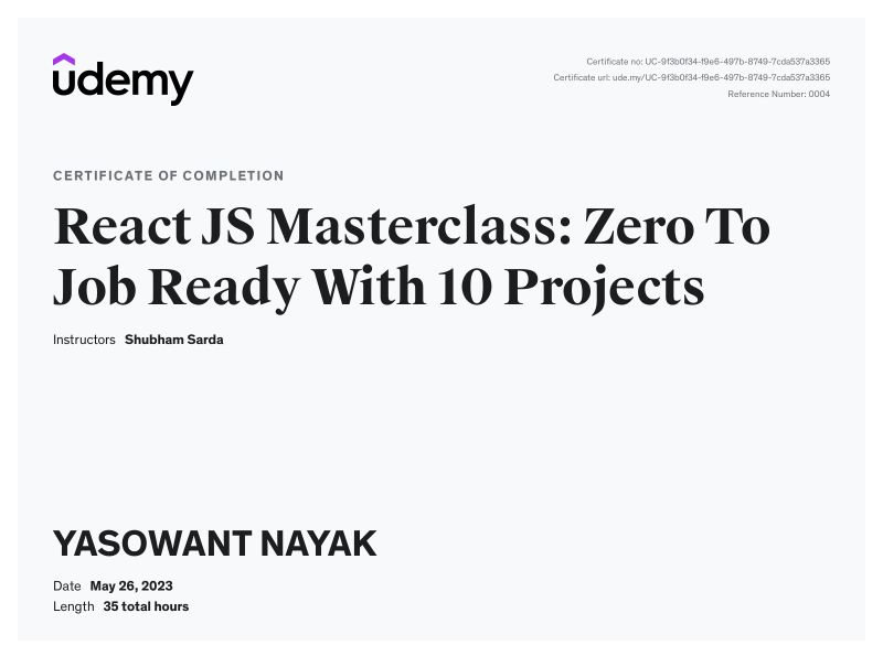 Yasowant Nayak on LinkedIn: #reactjs #development #work #udemycourse #like Yasowant Nayak on LinkedIn: #reactjs #development #work #udemycourse #like