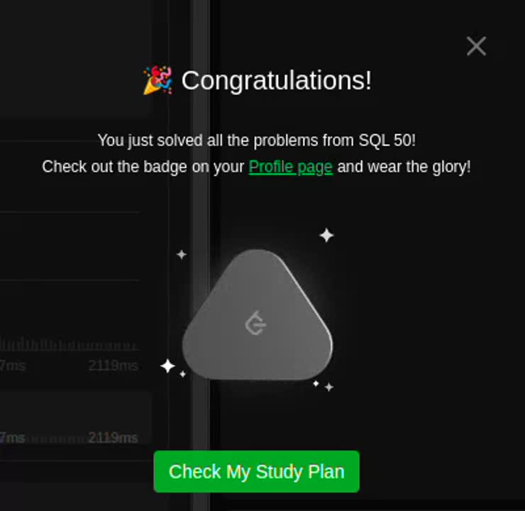 Aditya Jaiswal on LinkedIn: π Just Unlocked the SQL 50 Badge on ... Aditya Jaiswal on LinkedIn: π Just Unlocked the SQL 50 Badge on ...