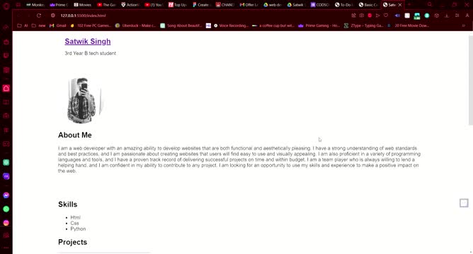 Satwik Singh on LinkedIn: Created a basic portfolio website for CodSoft ... Satwik Singh on LinkedIn: Created a basic portfolio website for CodSoft ...
