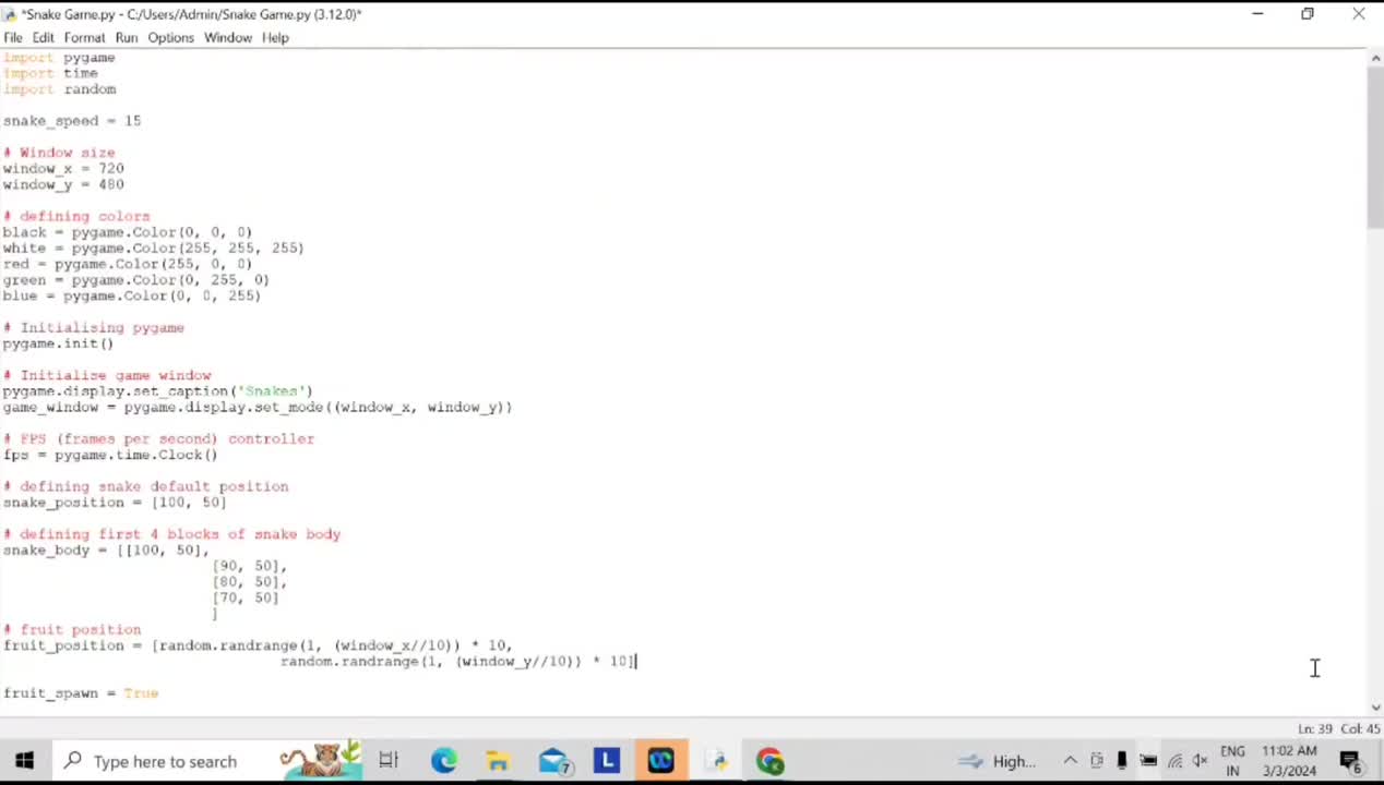 Task 3: SNAKE GAME using python programming SystemTron | Sharmila B Task 3: SNAKE GAME using python programming SystemTron | Sharmila B