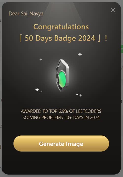 Earned LeetCode 50 Days Badge! | Sai Navya posted on the topic | LinkedIn Earned LeetCode 50 Days Badge! | Sai Navya posted on the topic | LinkedIn