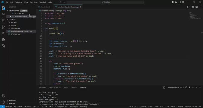 Tanisha Gupta on LinkedIn: Task1- Number Guessing Game CodSoft The game ... Tanisha Gupta on LinkedIn: Task1- Number Guessing Game CodSoft The game ...
