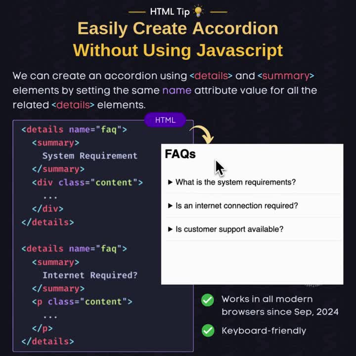 Shripal Soni on LinkedIn: HTML Tip 💡 Easily create accordion without ... Shripal Soni on LinkedIn: HTML Tip 💡 Easily create accordion without ...