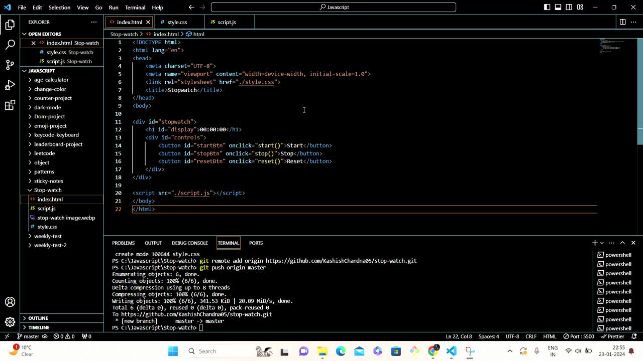 Stop watch project using HTML, CSS, Javascript. Github repo link ... Stop watch project using HTML, CSS, Javascript. Github repo link ...