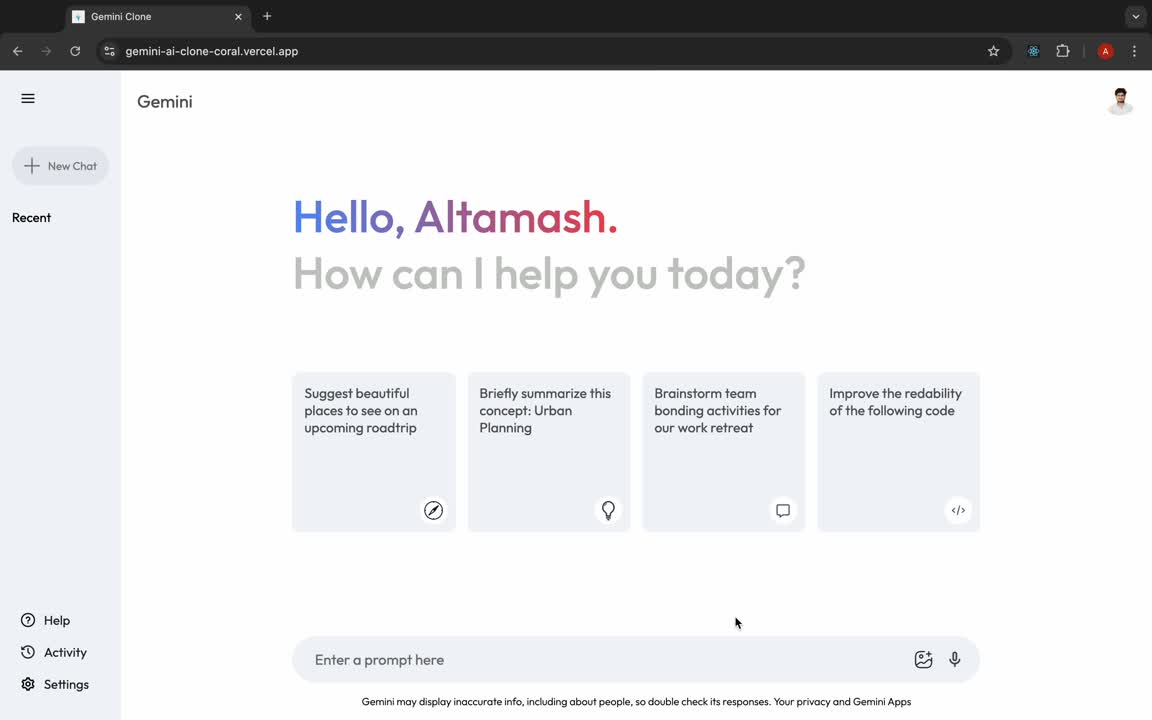 Md Altamash Ali on LinkedIn: #geminiaiclone #ai #reactjs #tailwindcss # ... Md Altamash Ali on LinkedIn: #geminiaiclone #ai #reactjs #tailwindcss # ...