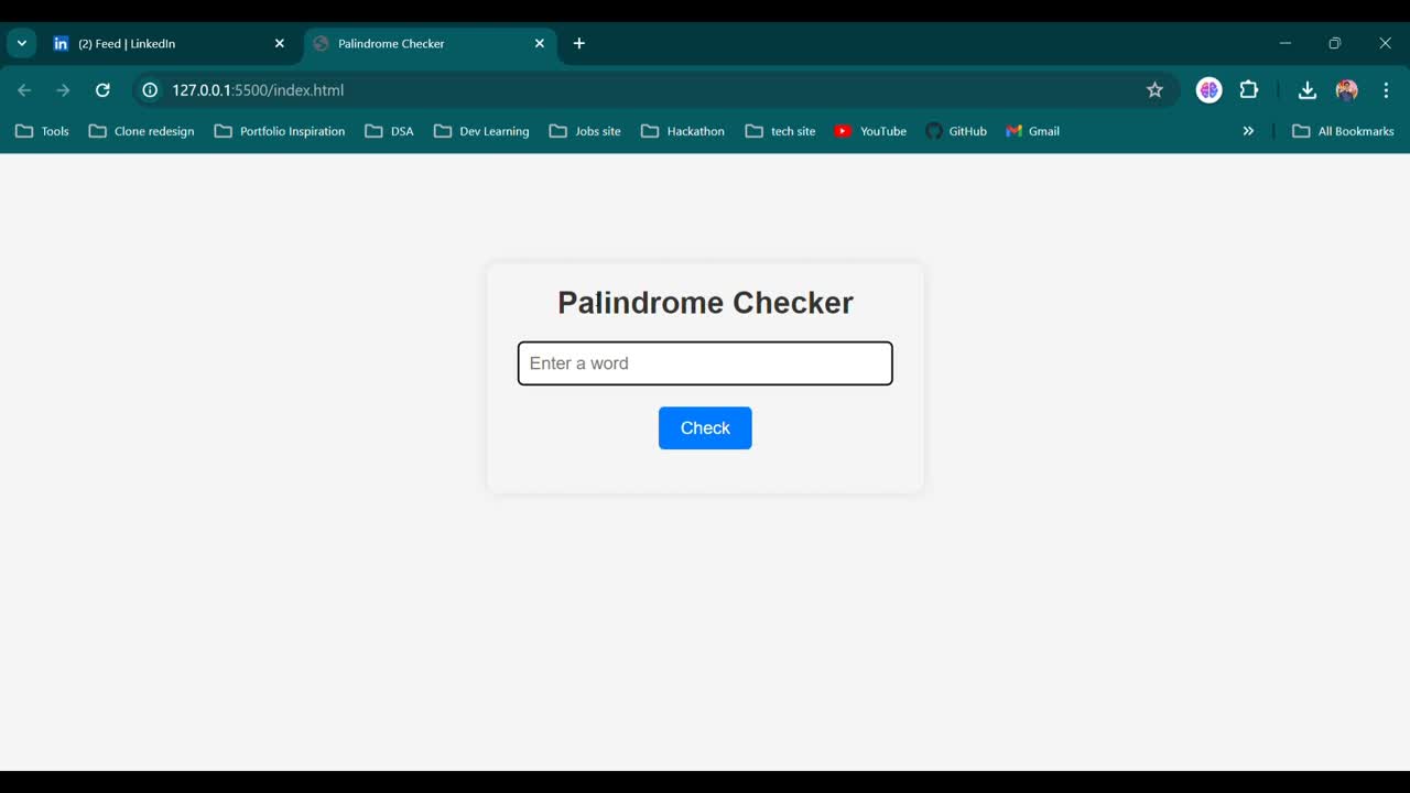 Created a Palindrome Checker using HTML, CSS, and JavaScript ... Created a Palindrome Checker using HTML, CSS, and JavaScript ...