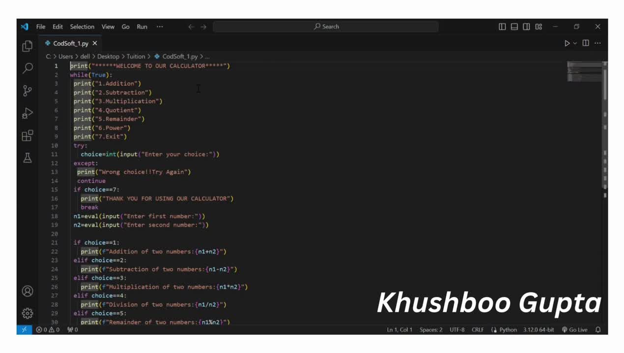 Khushboo Gupta on LinkedIn: #codsoft #calculator #python Khushboo Gupta on LinkedIn: #codsoft #calculator #python