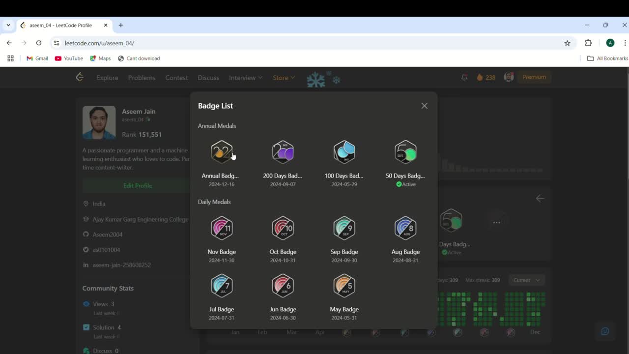 Aseem Jain on LinkedIn: #leetcode #annualbadge2024 #300daysofcode # ... Aseem Jain on LinkedIn: #leetcode #annualbadge2024 #300daysofcode # ...