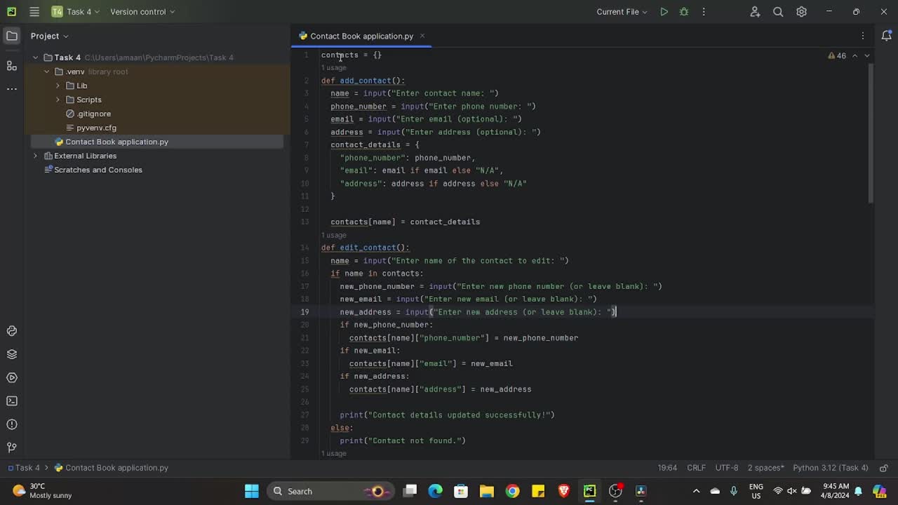 Mohammed Amaan Ahmed on LinkedIn: #python #contactbook #codsoftintern # ... Mohammed Amaan Ahmed on LinkedIn: #python #contactbook #codsoftintern # ...