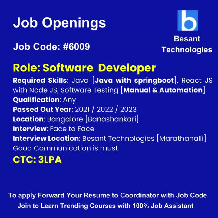 Besant Technologies on LinkedIn: #java #reactjs #nodejs # ... Besant Technologies on LinkedIn: #java #reactjs #nodejs # ...