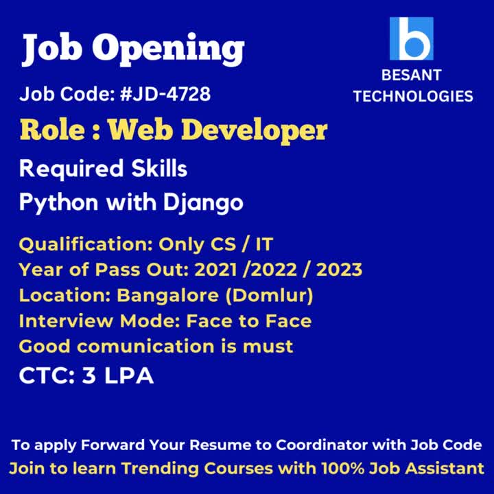 Besant Technologies on LinkedIn: #python #openings #interviews # ... Besant Technologies on LinkedIn: #python #openings #interviews # ...