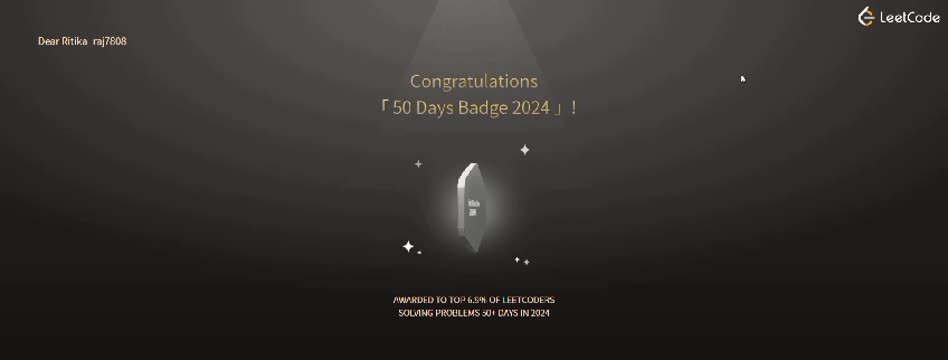Completed 50 Days of LeetCode: A Journey of Growth and Progress ... Completed 50 Days of LeetCode: A Journey of Growth and Progress ...