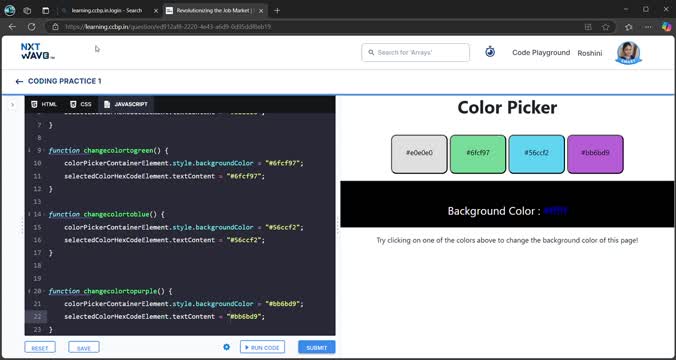 #ccbp #nxtwave #javascript #codingpractice | Roshini Pachaiyappan #ccbp #nxtwave #javascript #codingpractice | Roshini Pachaiyappan