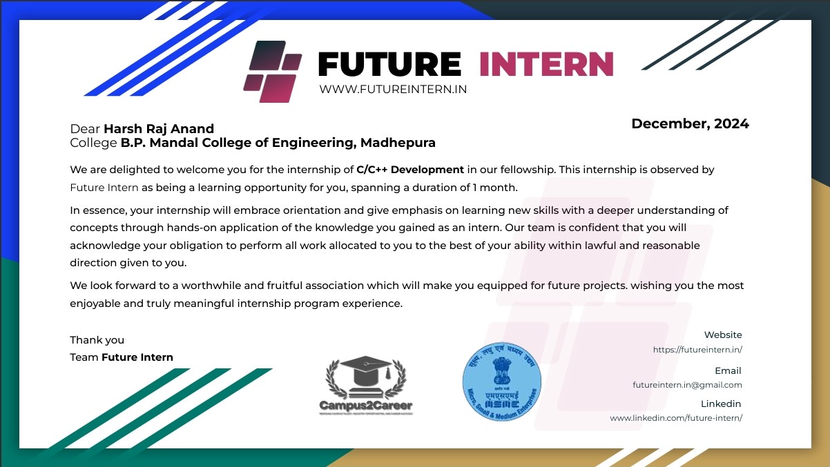 Harsh Raj Anand on LinkedIn: #cprogramming #coding #futureintern #tech ... Harsh Raj Anand on LinkedIn: #cprogramming #coding #futureintern #tech ...