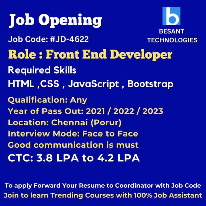 Besant Technologies on LinkedIn: Front End Developer Job Openings in ... Besant Technologies on LinkedIn: Front End Developer Job Openings in ...