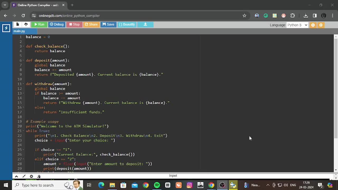 #internship #programming #python #technohacks #atmsim | Krishnendu Prasanth #internship #programming #python #technohacks #atmsim | Krishnendu Prasanth