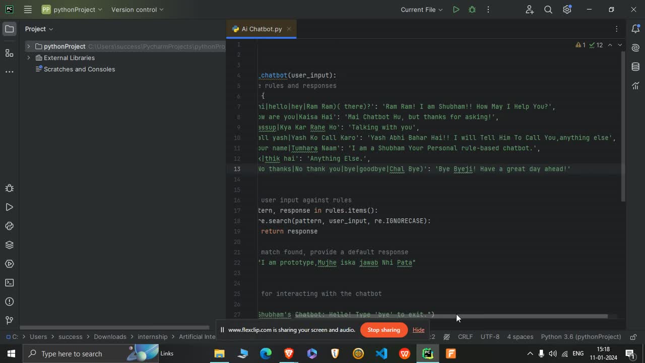 Nemeshwar Makade on LinkedIn: Task 1 chatbot completed Internship by ... Nemeshwar Makade on LinkedIn: Task 1 chatbot completed Internship by ...