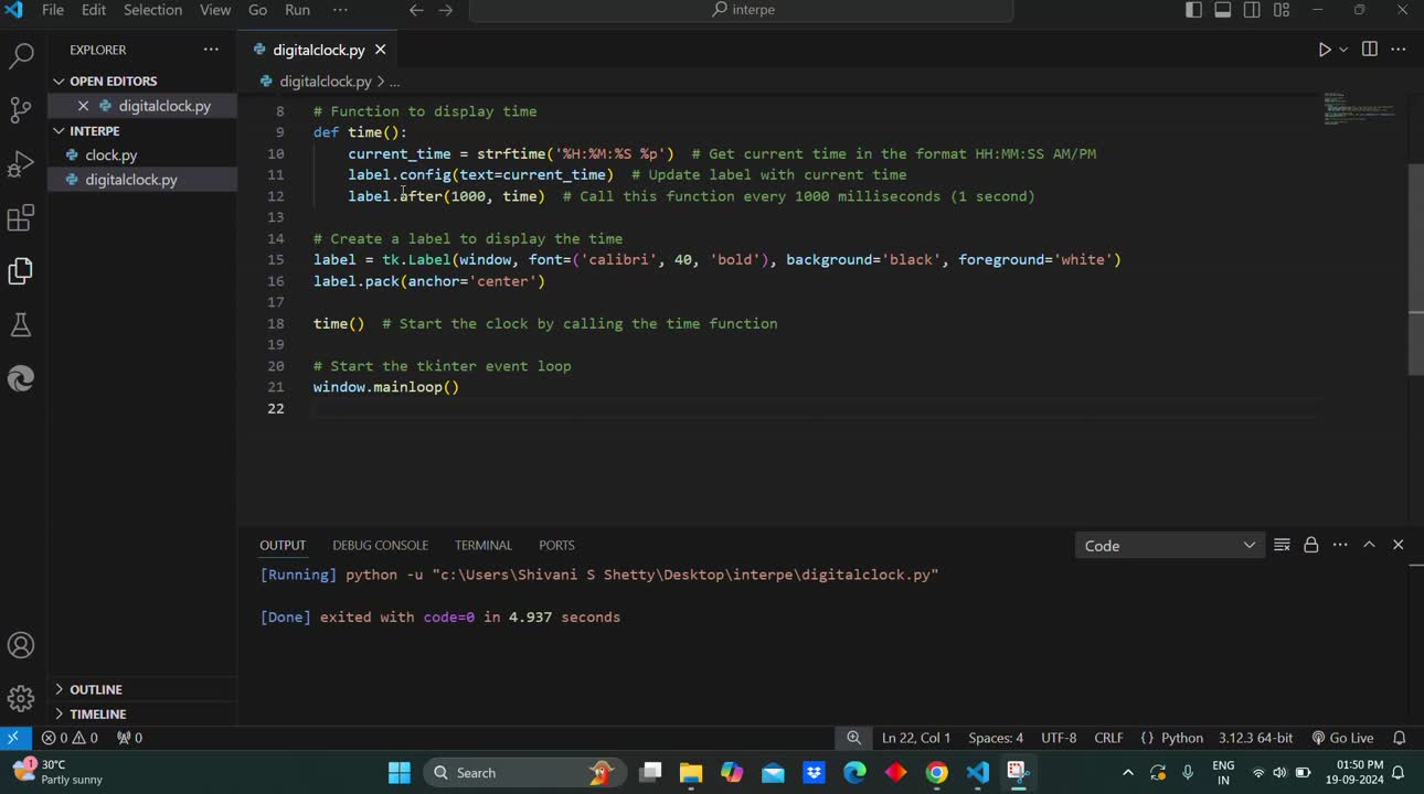 Srushti Sogalad on LinkedIn: #python #codingintern #digitalclock #internpe Srushti Sogalad on LinkedIn: #python #codingintern #digitalclock #internpe